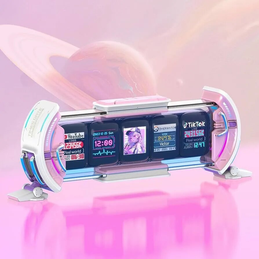 Цифровая пиксельная фоторамка Divoom Pixel Display Times Gate, светодиодный экран с часами, розовый