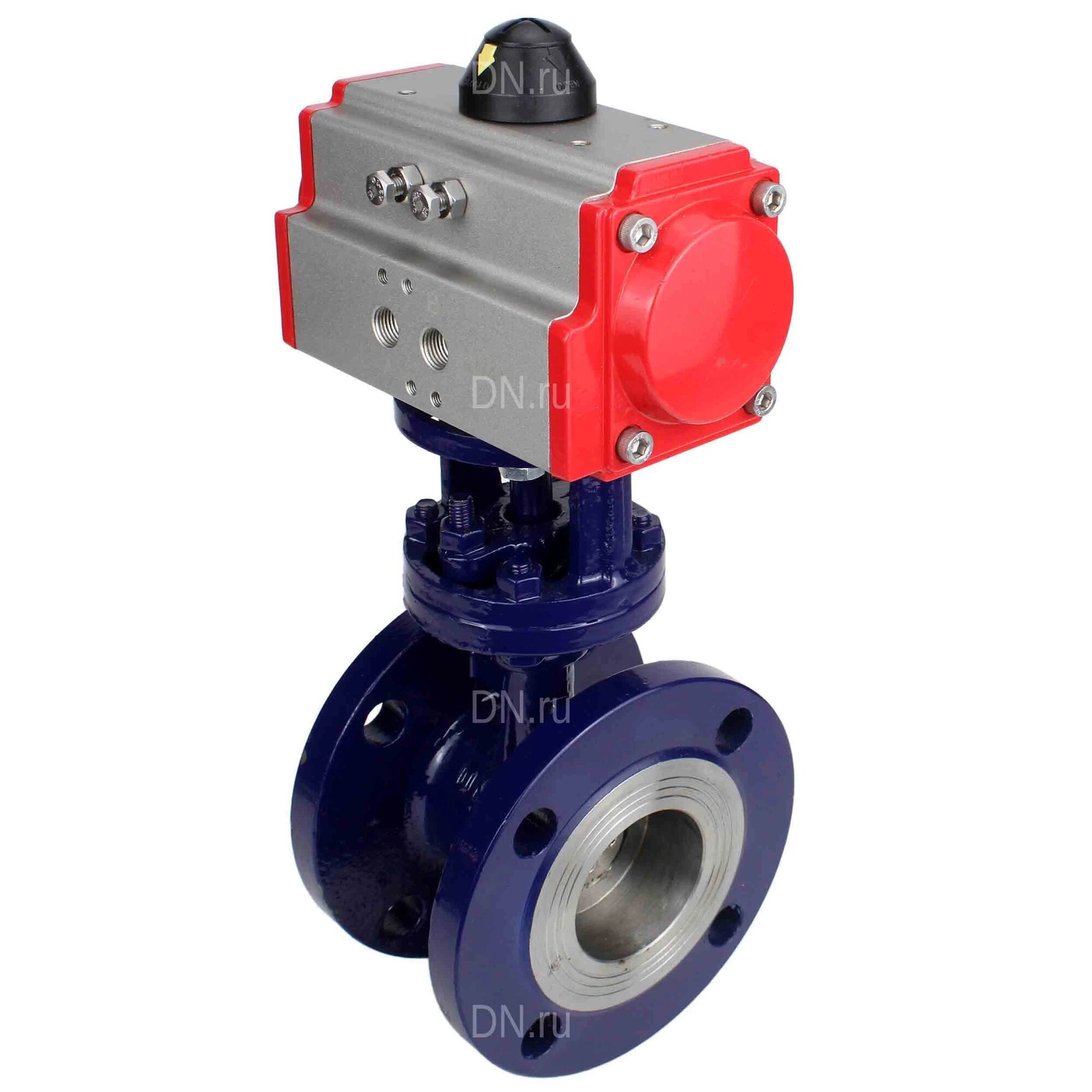 Затвор дисковый поворотный с тройным эксцентриситетом DN.ru WCB-304-M-F-ISO Ду65 Ру25 фланцевый, корпус - углеродистая сталь WCB, диск - нержавеющая сталь 304, METAL, с пневмоприводом DA-083 двойного действия
