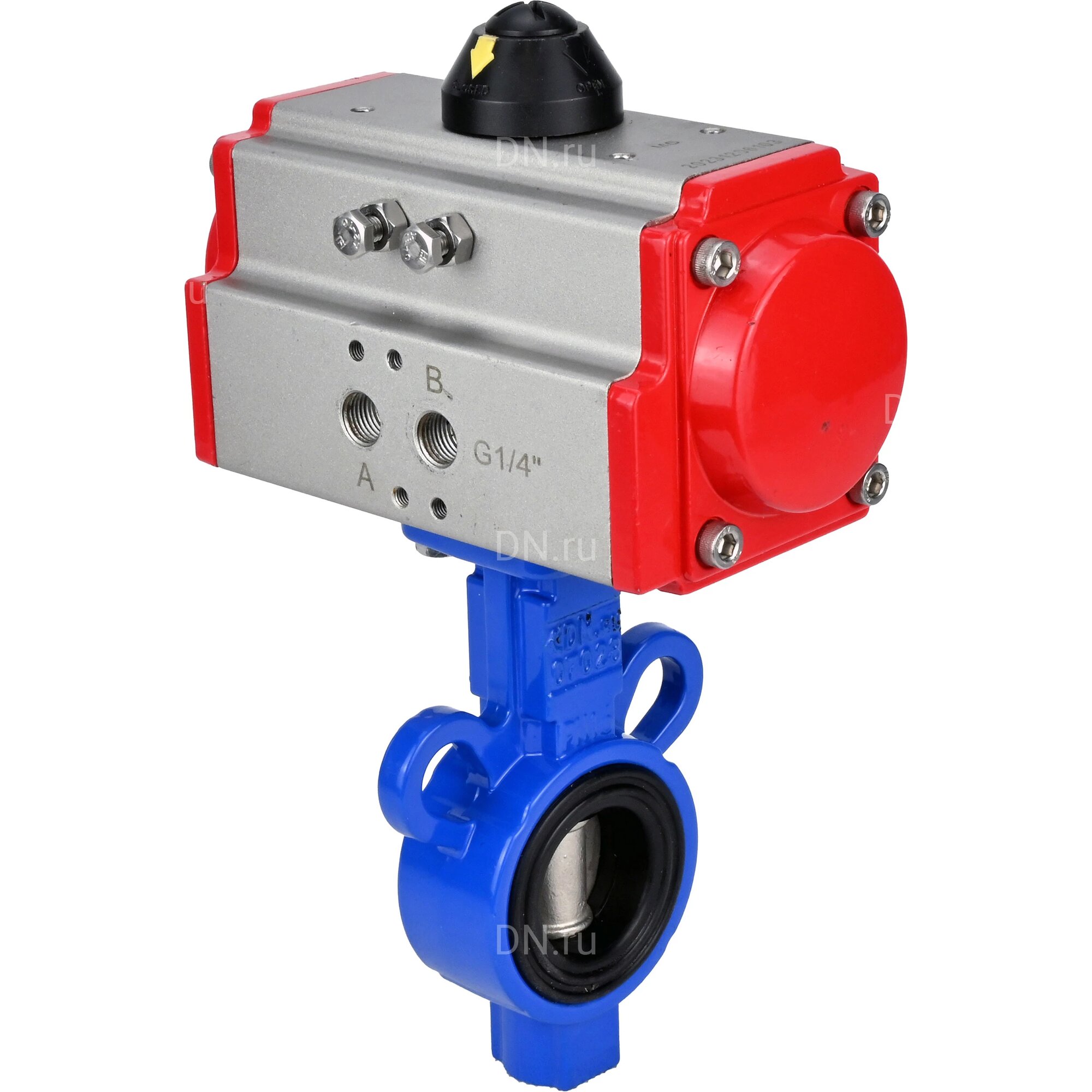 Затвор дисковый поворотный DN.ru AL-316L-EPDM Ду32 Ру16 корпус - алюминиевый сплав, диск - нержавеющая сталь 316L, уплотнение - EPDM, с пневмоприводом DA-065 двойного действия