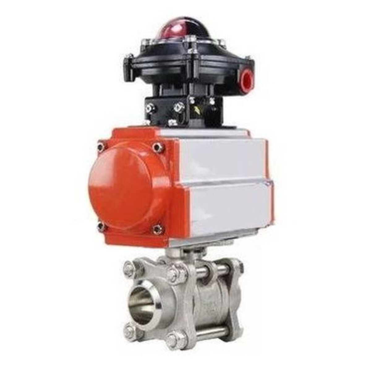 Кран шаровой DN.ru кшпп 316.200-ISO Ду15 Ру63 полнопроходной двухходовой, корпус - нержавеющая сталь SS316, под приварку, уплотнение - PTFE, с пневмоприводом SA-065 и БКВ LSB-210-02NM12-220/24 (опрессовано)