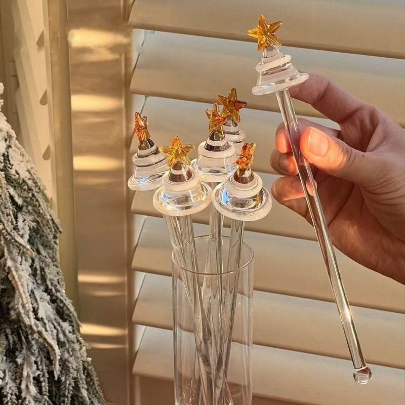 Высококачественная рождественская серия стеклянных кофейных мешалок с длинной ручкой, милые мультяшные, для меда, молока, чая, сока, домашнего использования