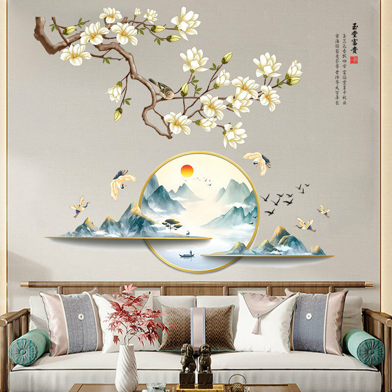 Новые китайские цветы и птицы настенные наклейки в китайском стиле WY9091A+ML9054 без сумки