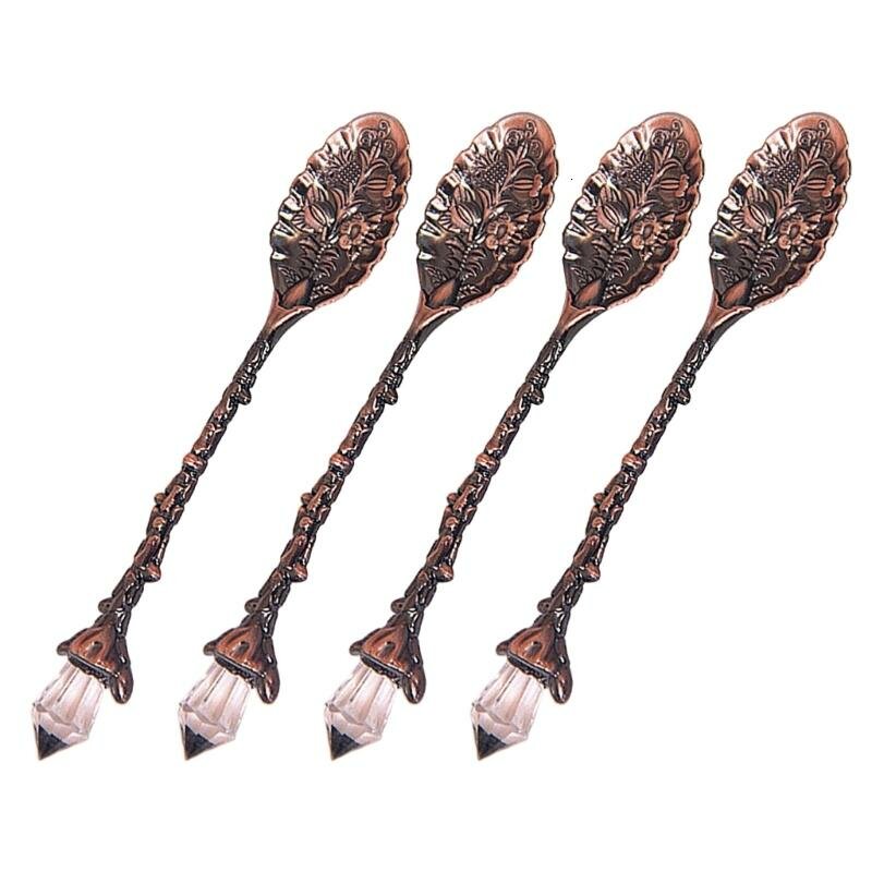Хрустальная ложка для десерта с ретро-узором, Красная бронза