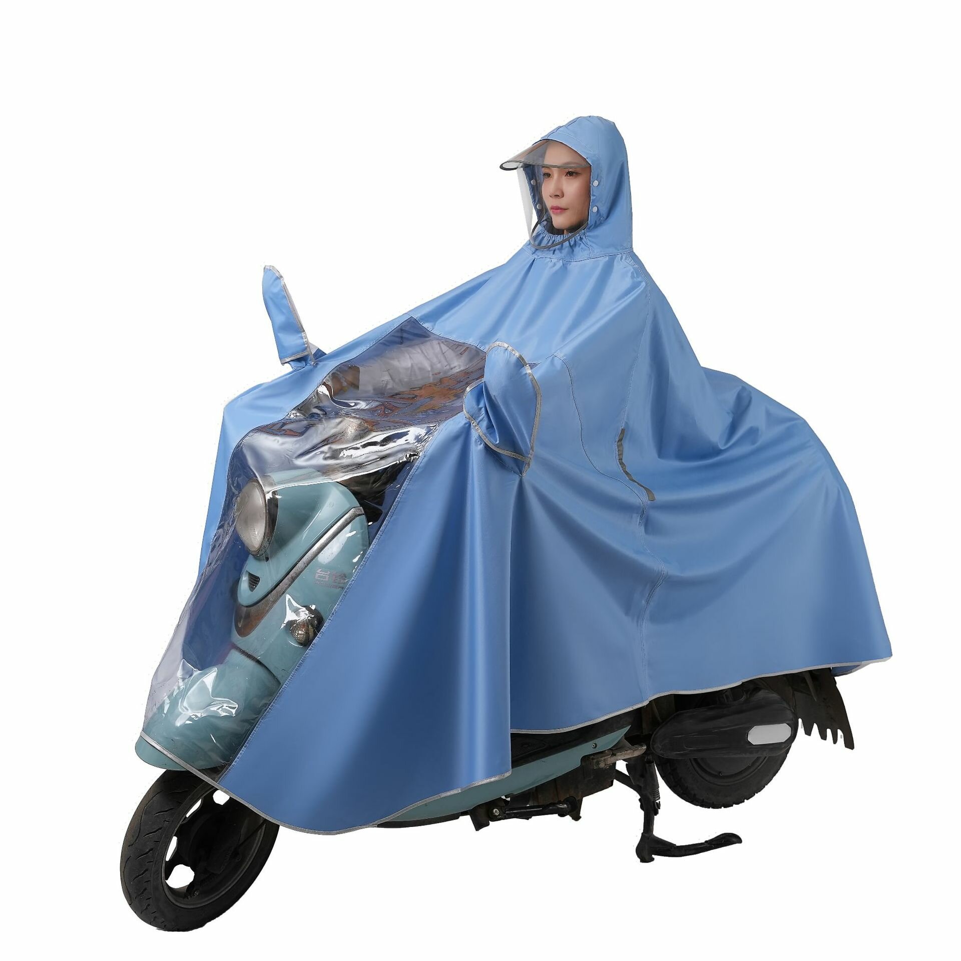 Дождевик для электросамоката, утолщенный и удлиненный, с чехлом для ног, из оксфордской ткани, с отражающим дождевиком и видимой приборной панелью для электросамоката на одного человека