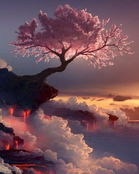 Картина раскраска по номерам на холсте 40*50 см "Сакура на обрыве"