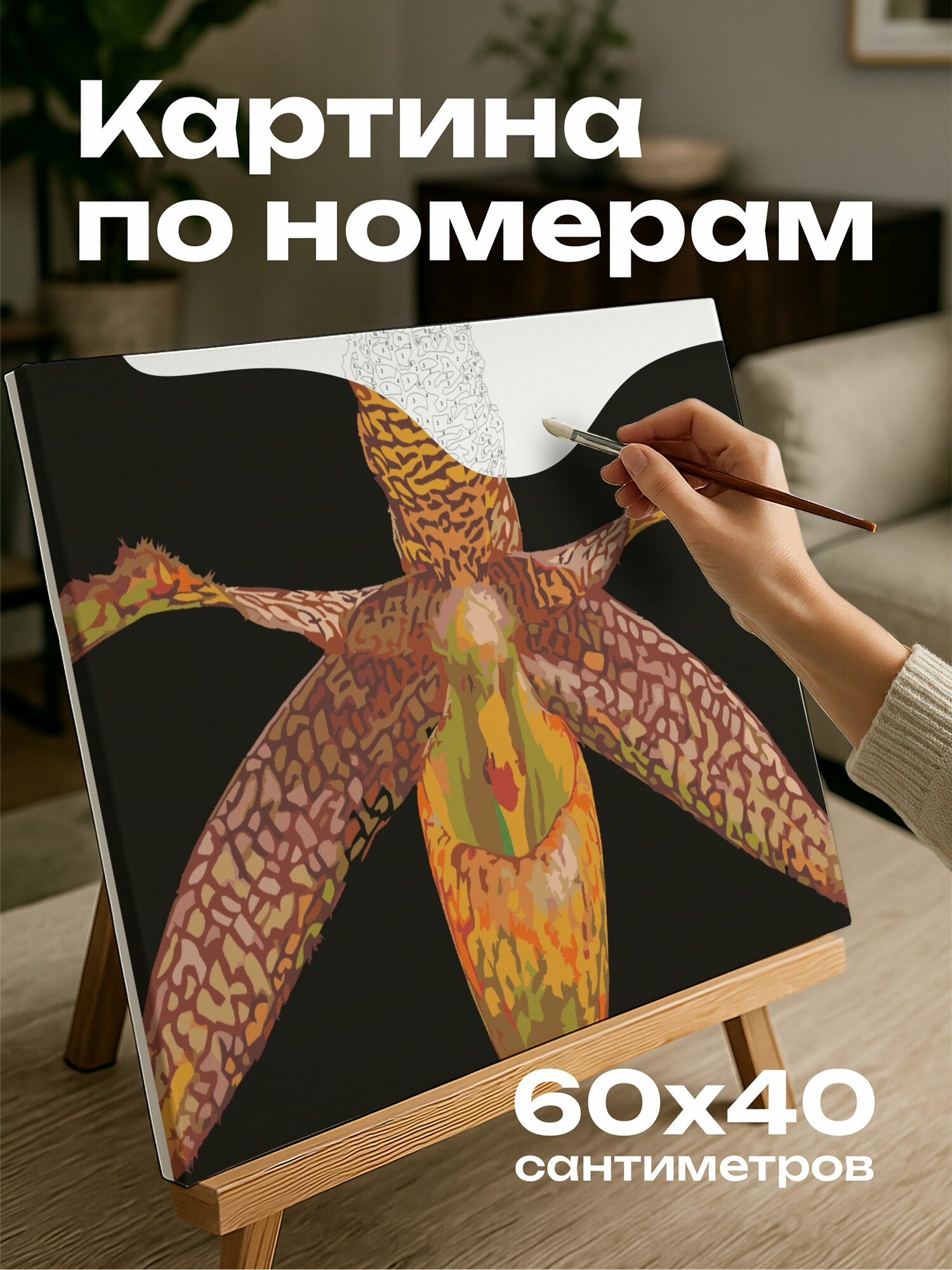 Картина по номерам 60x40 см, Орхидея, высокое разрешение, узоры, текстуры, бархатистые лепестки, естественное освещение