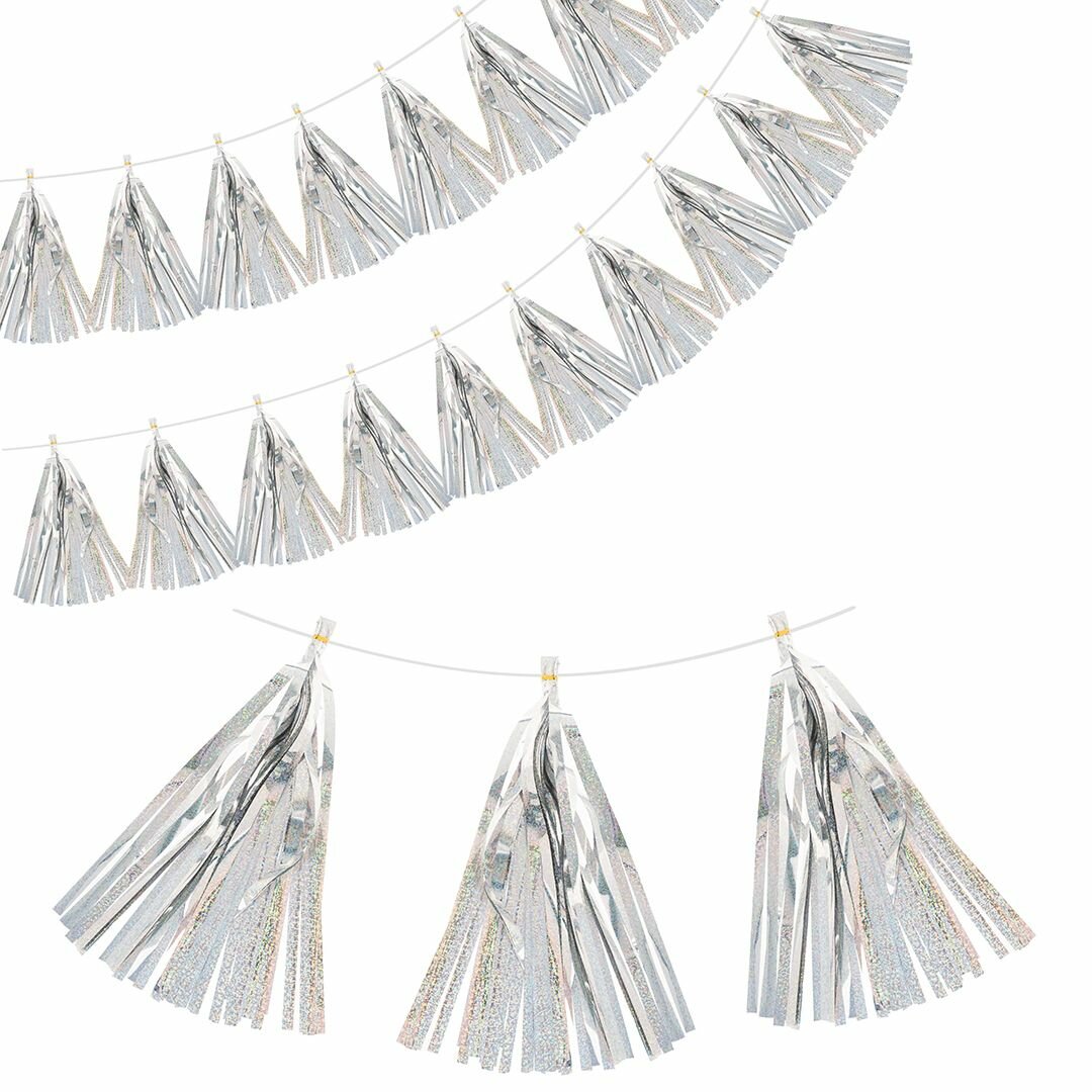 Гирлянда-дождик, Волна веселья Тассел, цвет серебро Голография, 35х12 см, 12 листов