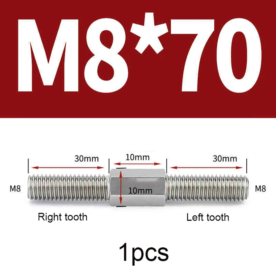 Стержни с двойной резьбой M4-M16 из нержавеющей стали 304 M8x70mm-1pcs