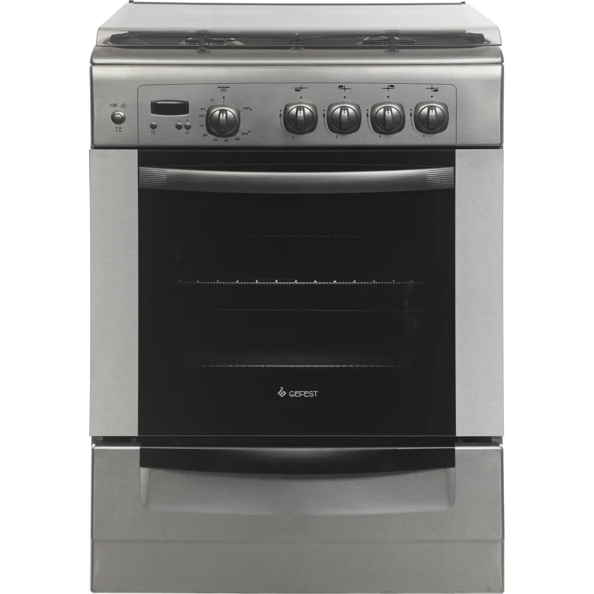 Газовая плита GEFEST 6100-03 0004, стеклянная крышка, нержавеющая сталь