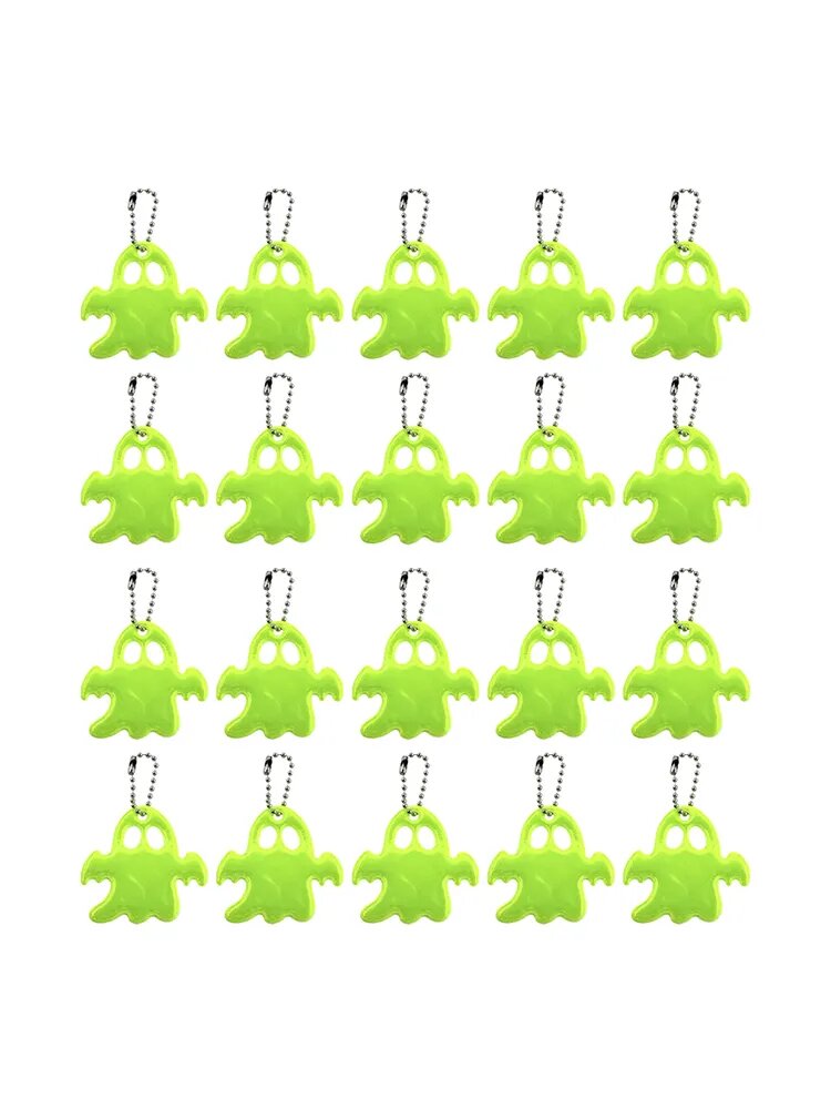Светоотражающий брелок призрак / фликеры / светоотражатели на рюкзак. Набор 20 шт. Диаметр 5 см. Цвет зеленый неон.