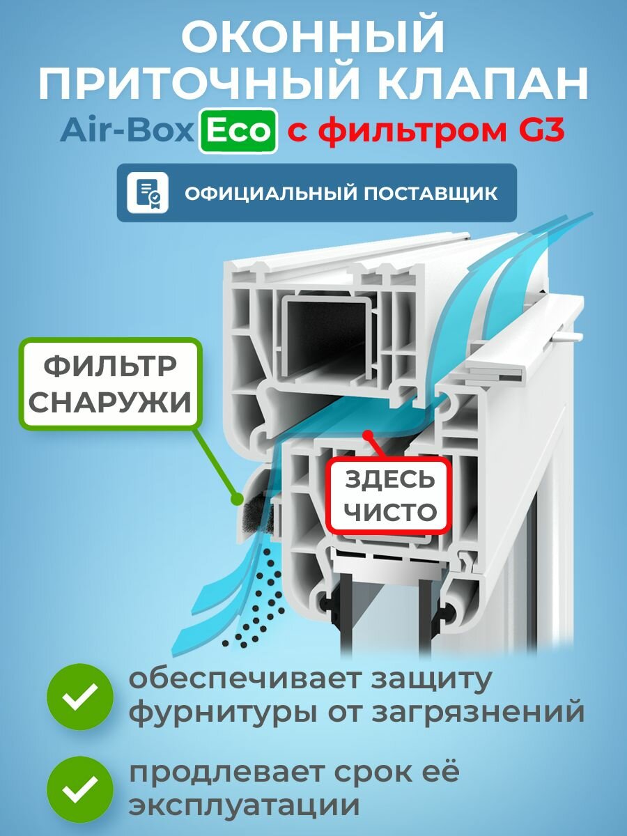 Оконный приточный клапан Air-Box Eco с фильтром G3 для вентиляции, проветриватель оконный
