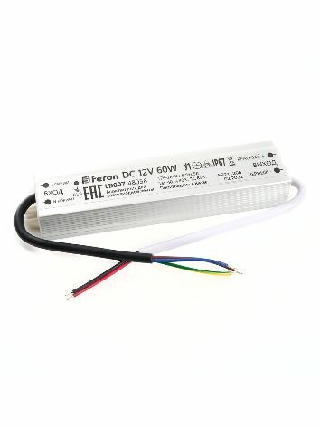 Блок питания для светодиодной ленты / трансформатор 60W 12V IP67 (драйвер), LB007, Feron 48056