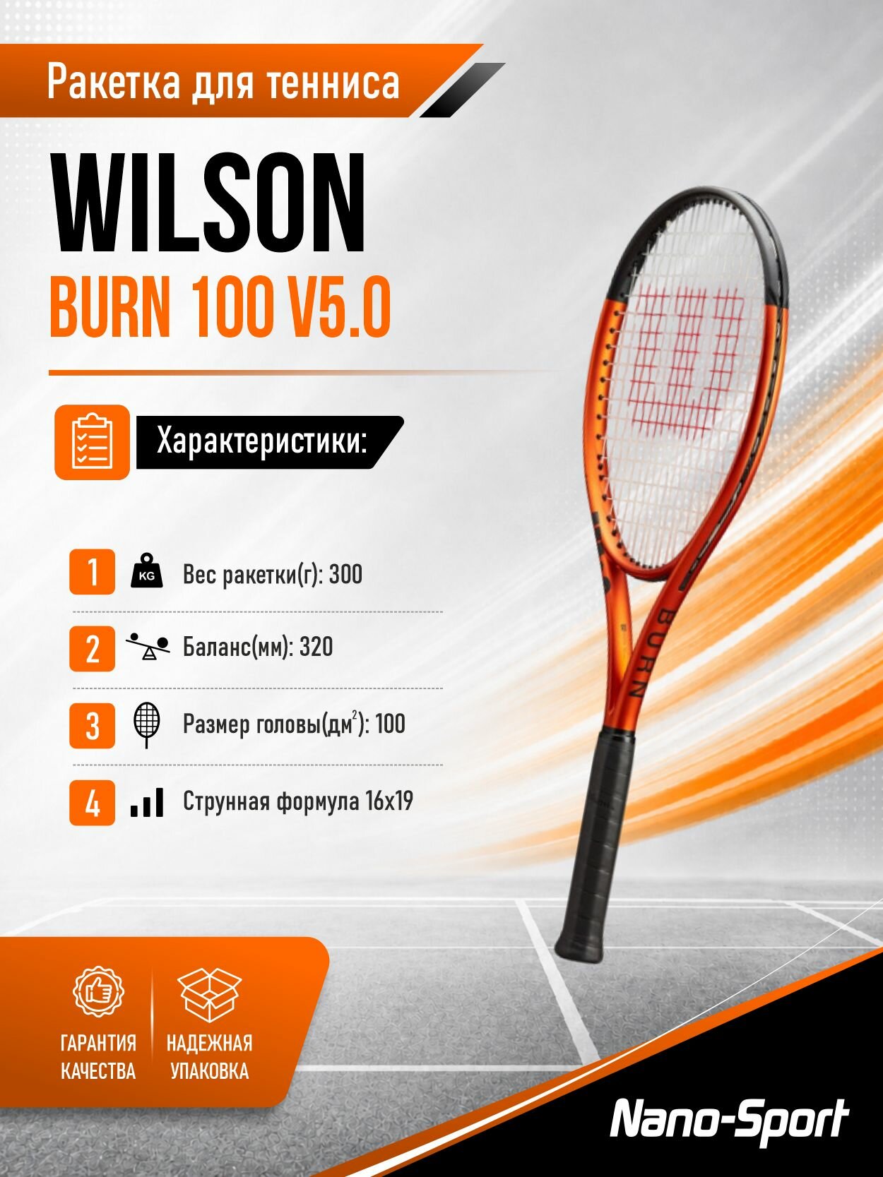 Ракетка для тенниса Wilson Burn 100 ручка G2