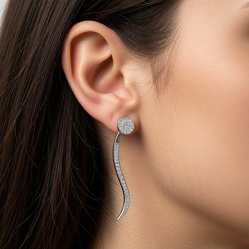 Серьги двусторонние, серебро, 925 проба, родирование, фианит