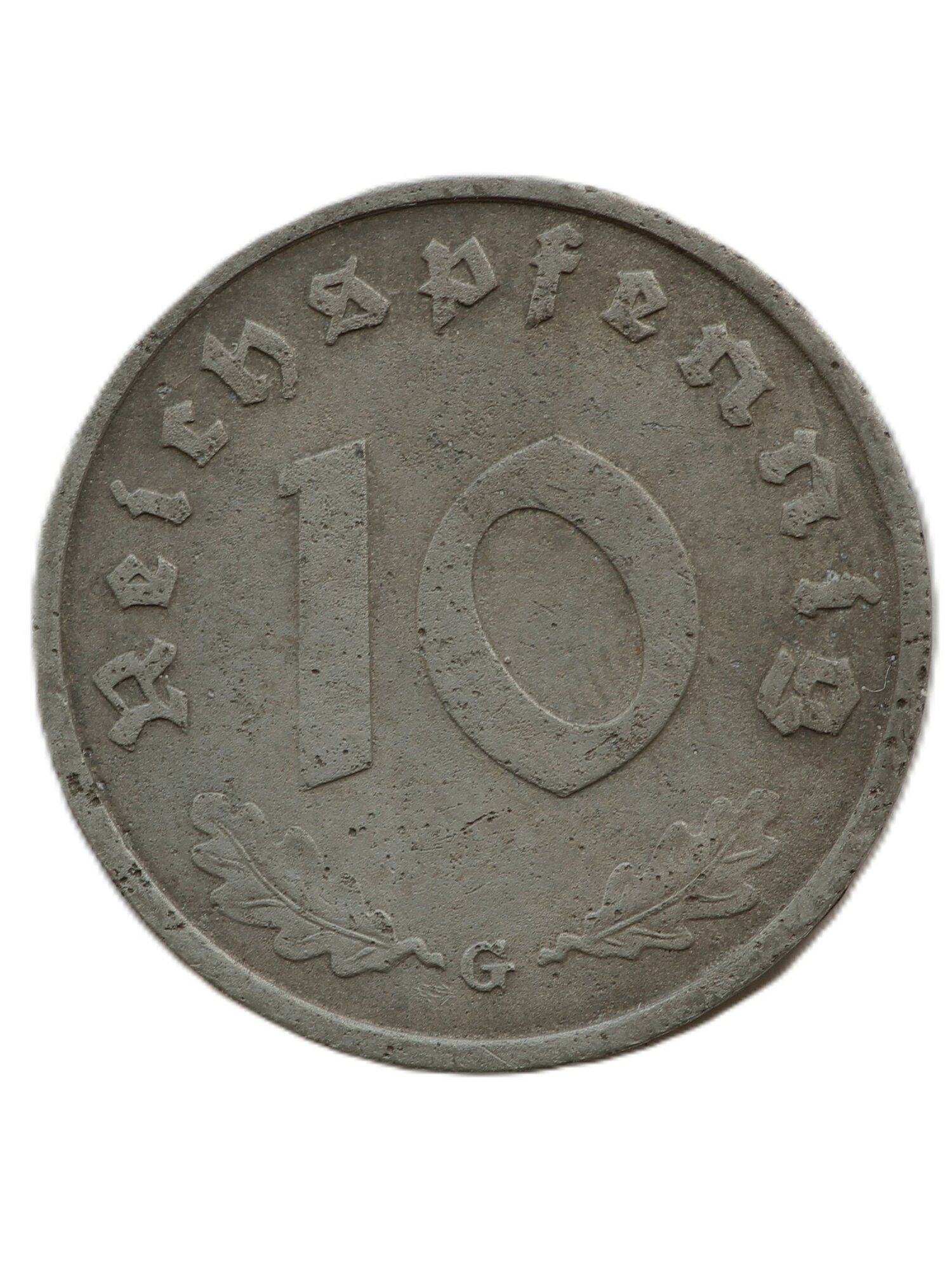 Подлинная монета Германии 10 рейхспфеннигов 1940 G Монетный двор Карлсруэ (Цинк)