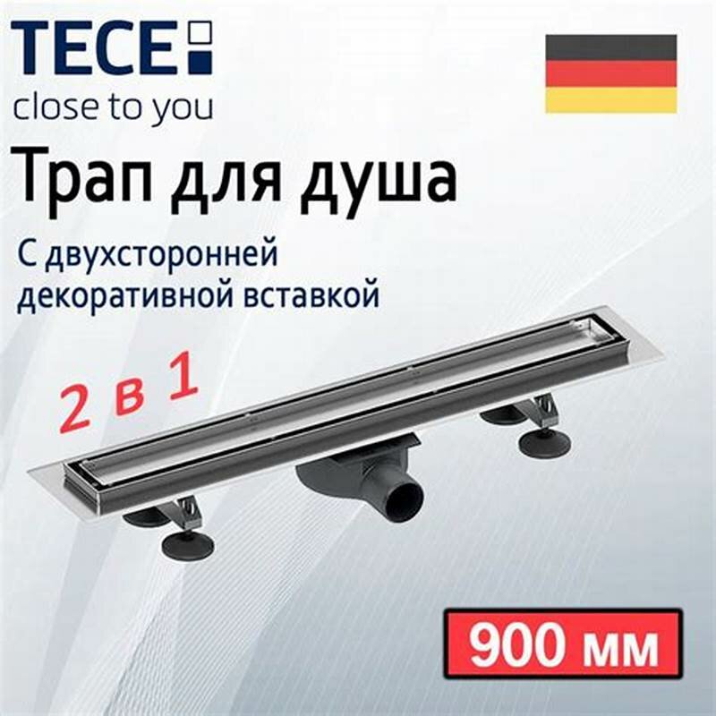 TECE KDP-S110. Трап низкий, с опорами, мембраной, решёткой для волос и гидроизоляционной манжетой