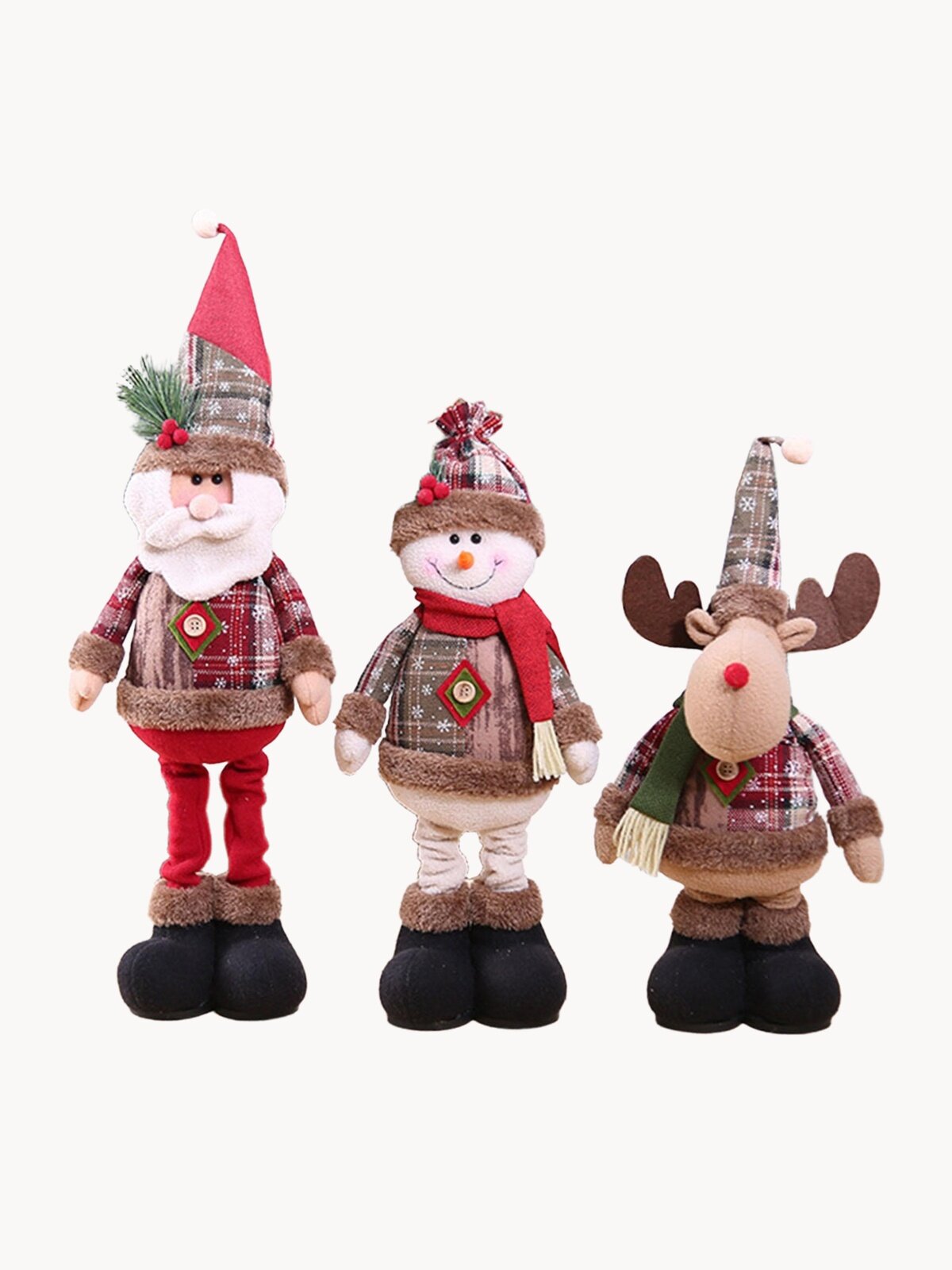 Комплект 3 шт Новогодняя игрушка телескопическая Олень, Дед Мороз, Снеговик. Набор Новогодних игрушек под ёлку и в дом