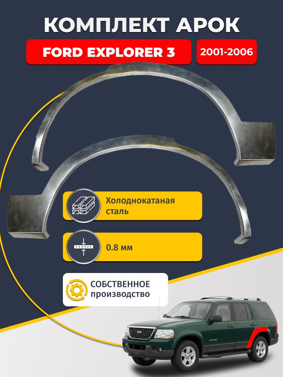 Комплект задних ремонтных арок для автомобиля (2 шт.), Ford Explorer 3 2001-2006 (Форд Эксплорер 3). Холоднокатаная сталь 0,8мм.