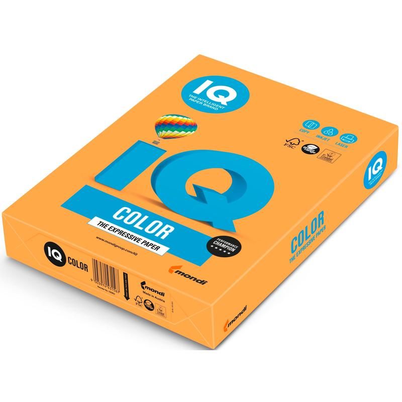 Бумага цветная IQ color А3, 500 листов, честные 80г/м кв, NEON, оранжевый неон NEOOR