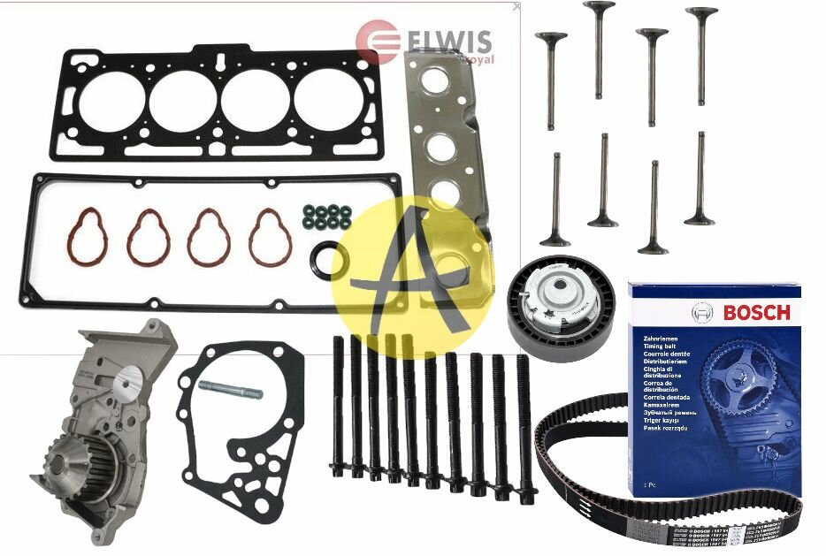 Комплект ГРМ + клапана + прокладки + колпачки маслосъемные + болты ГБЦ + помпа K7M / K7J 8 клапанный мотор Renault Logan -2010 / Sandero -2010 / Kangoo -2010 / Megane 1 / Clio 2 / Symbol K7M / K7J 1.4/1.6 8 клапанный