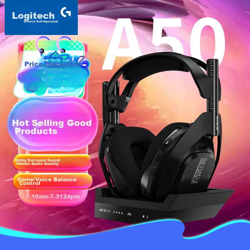 Logitech (G) Astro A50 Wireless Gaming Headset, Dolby 7.1 Surround Sound Headphones with Microphone + Wireless Base, Built-In Audio Controller, PS4 And PC Headset