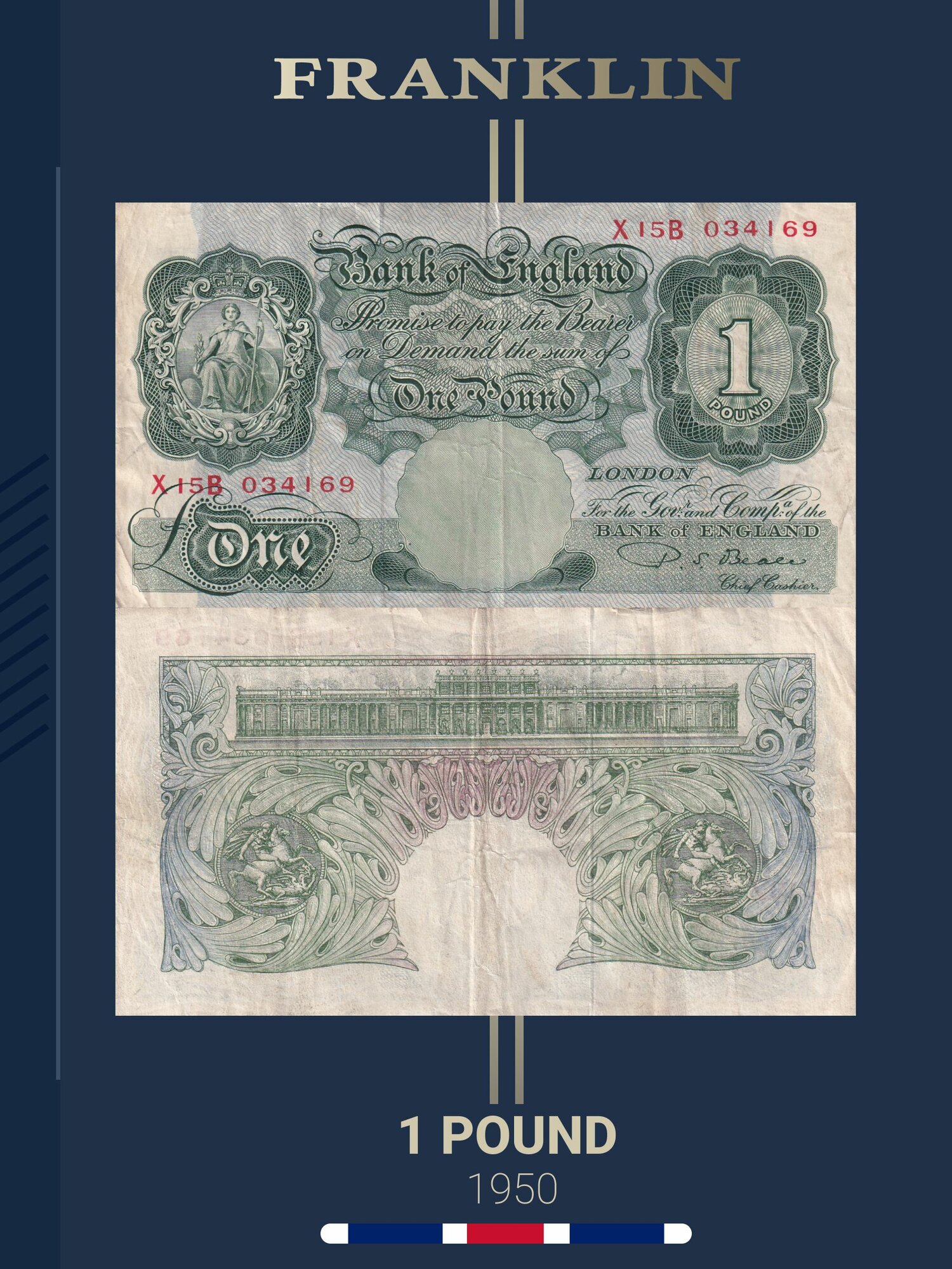 Банкнота Великобритания 1 фунт ONE POUND 1950 год (F) Pick 369b