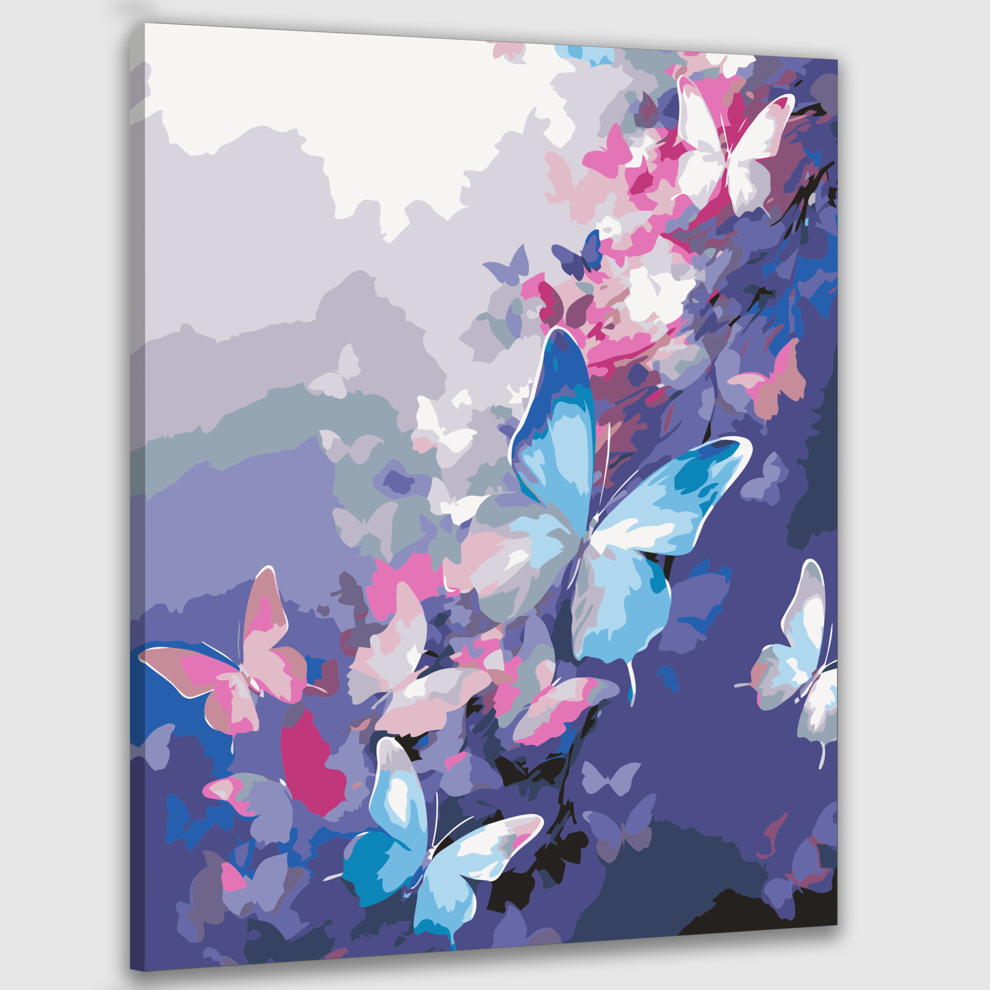 Картина по номерам 40x50 см, цифровая картина, разноцветные бабочки, небесный фон, земной пейзаж, яркие оттенки