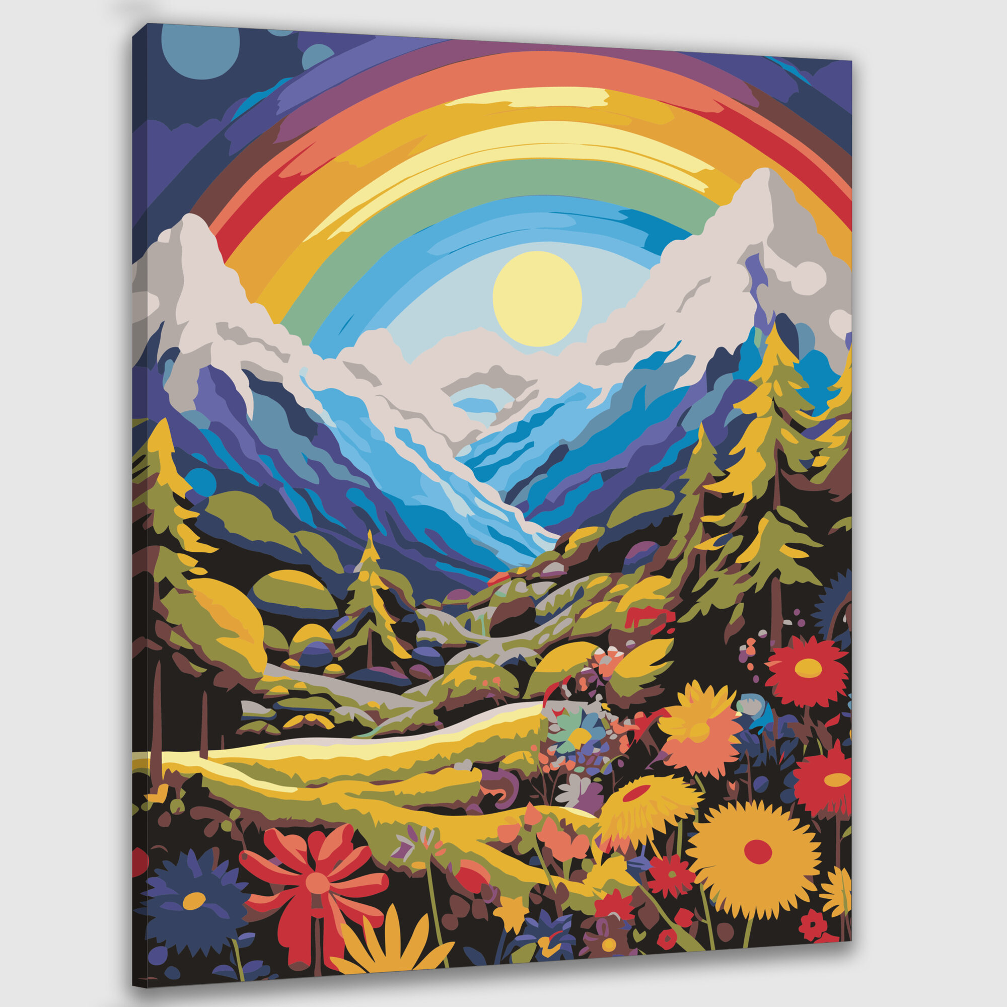 Картина по номерам 40x50 см, горы, радуга, акриловая картина, яркие цвета, символ радости и счастья, природа, величие