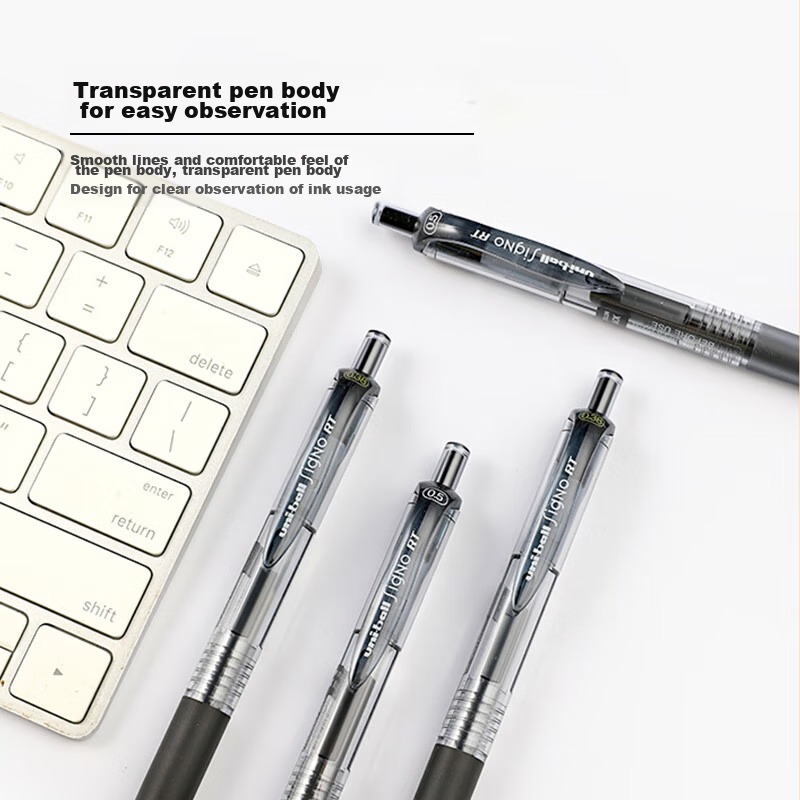 Uni Mitsubishi UMN-105 Retractable Black Gel Pen, Stylish 0.5mm Black Pen, Signature Pen, Business Student Exam Pen, Water-Based Pen Set, 12 Pens