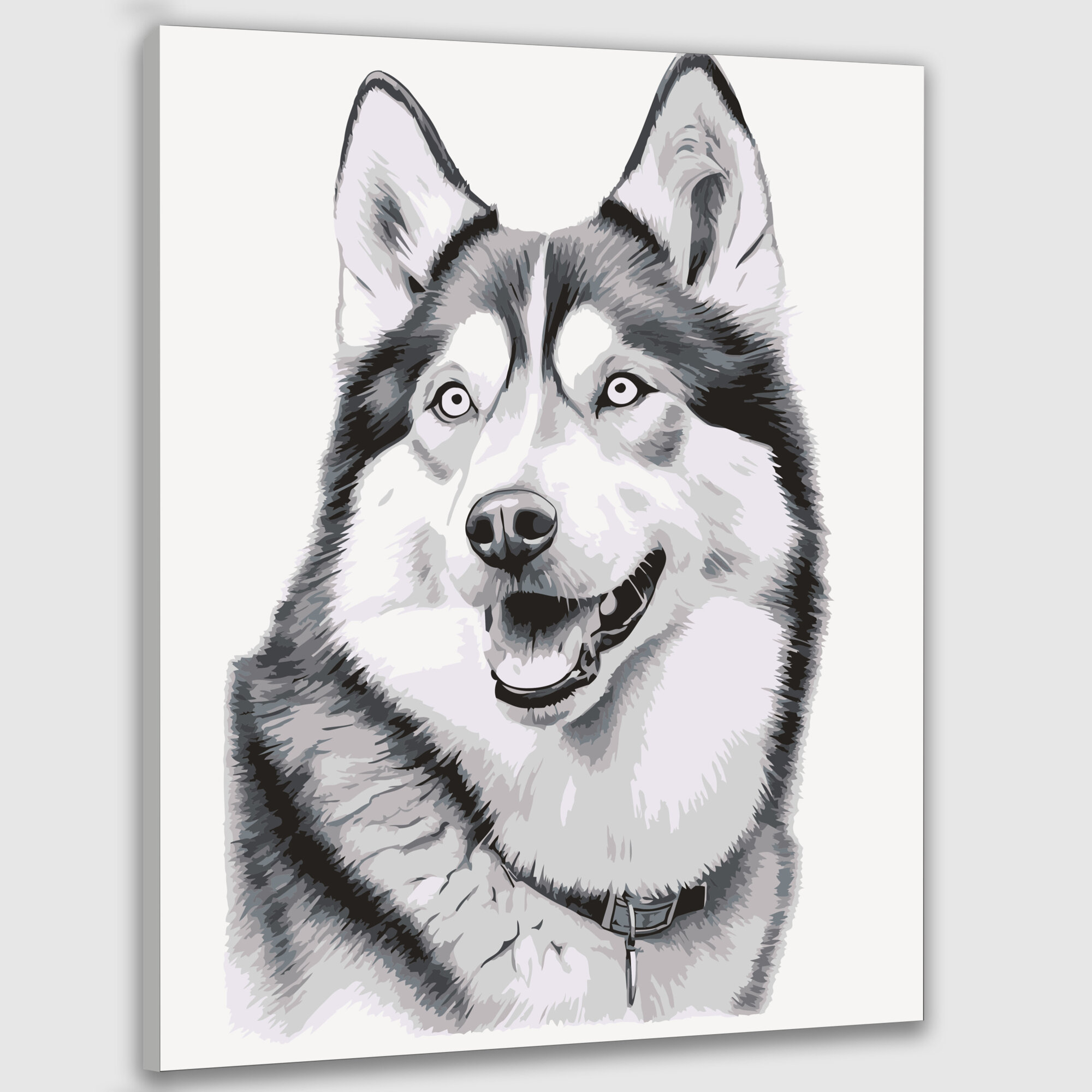 Картина по номерам 40x50 см, хаски, карандашный рисунок, детали, текстура меха, реалистичный стиль, точные линии