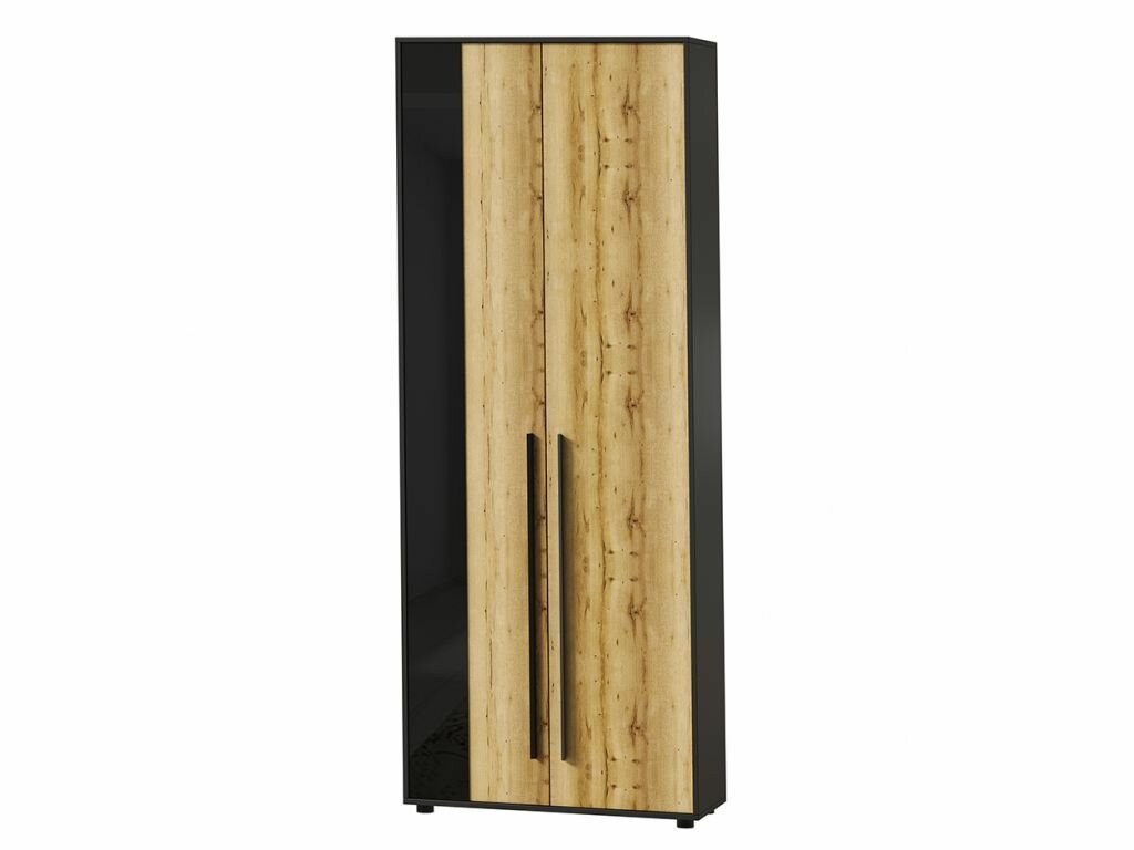 Шкаф 2х ств. Аэлита сек. №5, Дуб Вотан / Черный, ширина 86 см, двухстворчатый, с полками и штангой