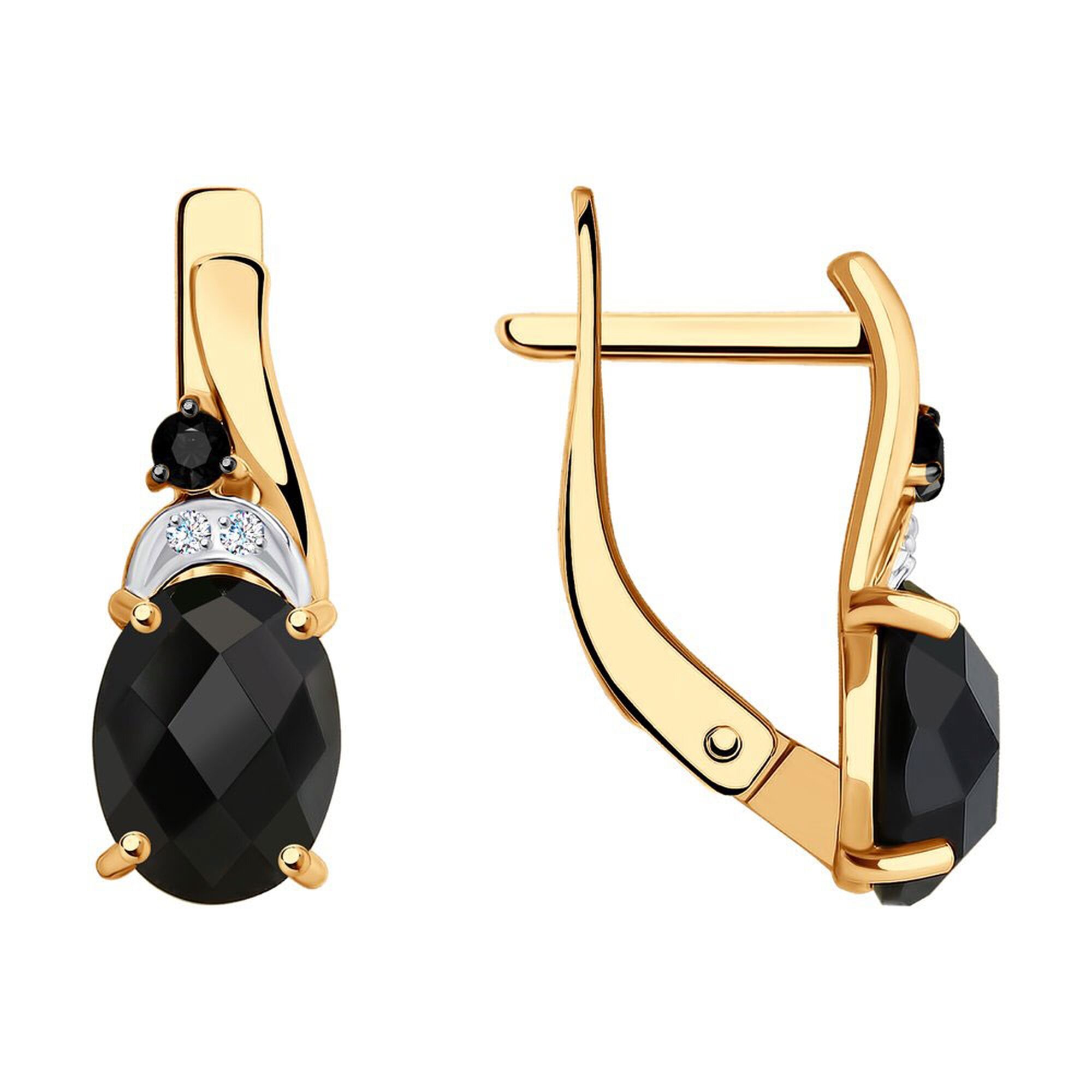 Серьги, красное золото, 585 проба, агат, фианит