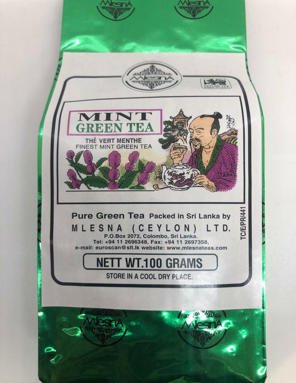 " Млесна" чай цейлонский зелёный крупнолистовой " Мята" ( со вкусом мяты ) 100 г