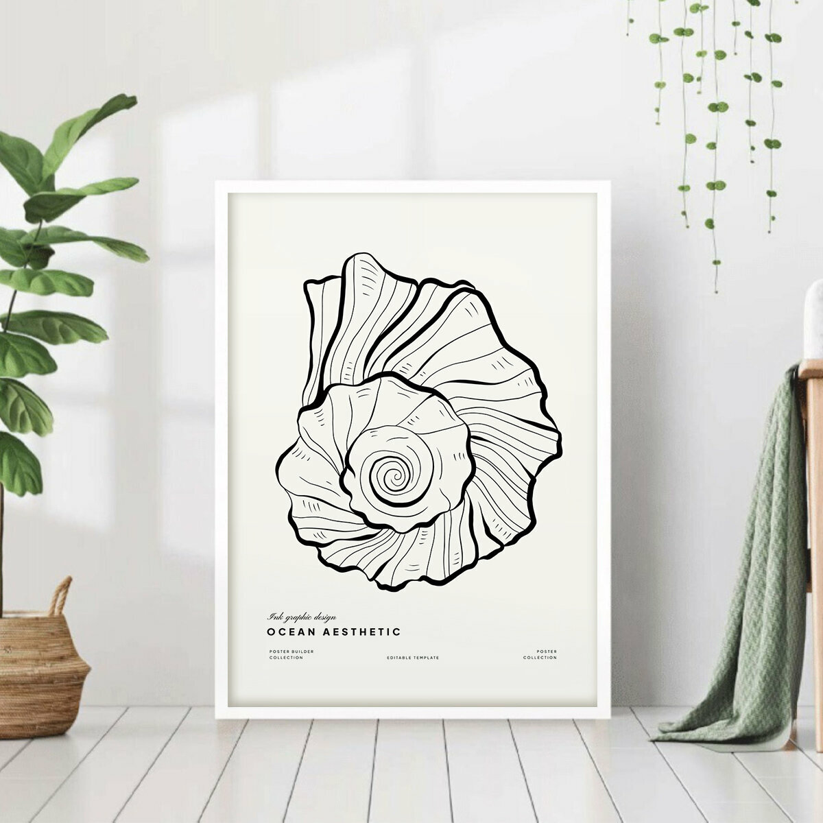 Постер "Ракушка" 40x50 в белой рамке на стену для интерьера