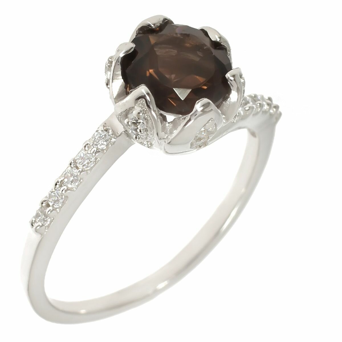 Кольцо тонкое, серебро, 925 проба, родирование, фианит, раухтопаз