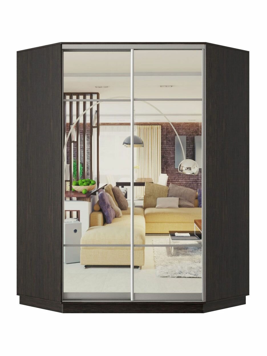 Шкаф-купе для одежды и хранения вещей Маршал Лайт угловой, с зеркалом, с полками, со штангой, 110х45х220 см, Венге