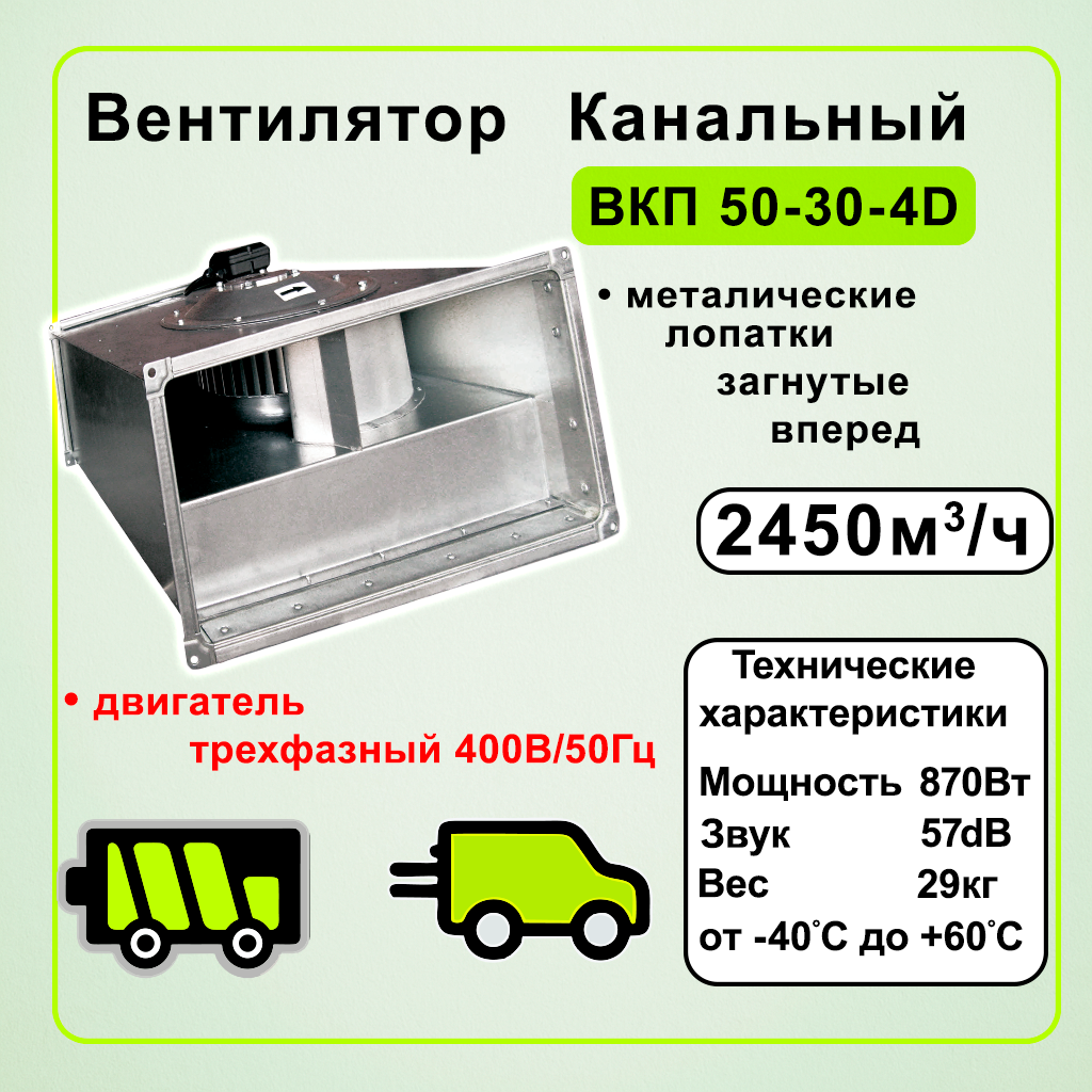 Вентилятор "Завод ВЕНТИЛЯТОР" ВКП 50-30-4D, воздухообмен 2450 м³/ч ,870Вт, 380В
