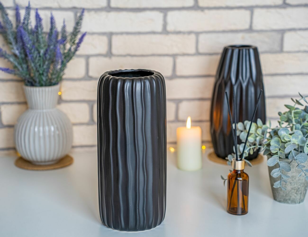 Керамическая ваза катраме цилиндрическая, черная, 26 см, Boltze 2018207-1