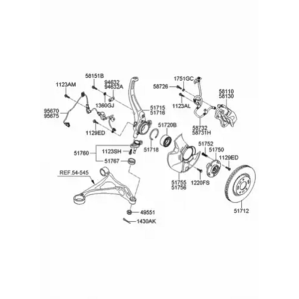 HYUNDAI-KIA 598103K000 oem датчик частоты вращения колеса передний левый hyundai sonata nf (2005)