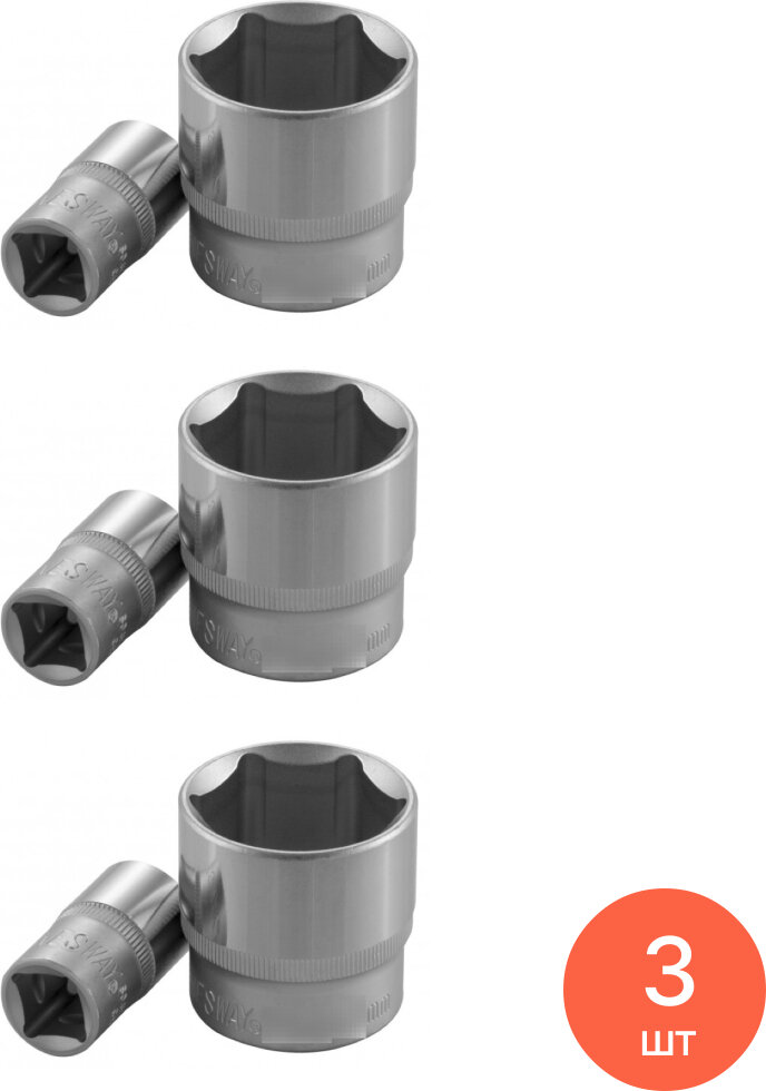 Торцевая головка Jonnesway / Джонсвей шестигранная, из хромованадиевой стали, серая, 1/2дюйма, размер 16мм / инструменты (комплект из 3 шт)