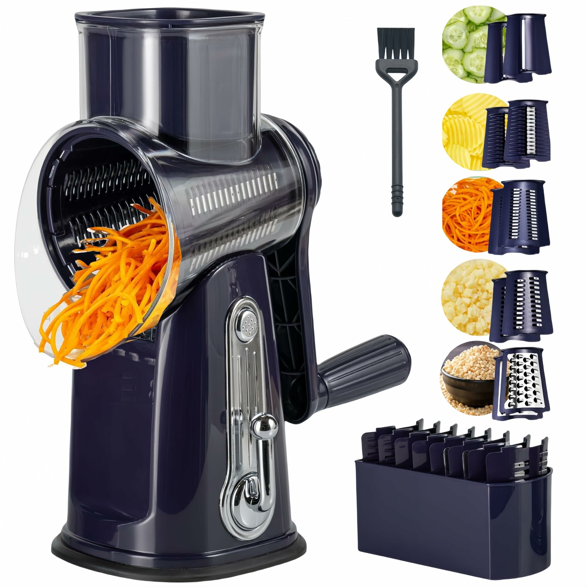 Сырная Терка: Вращающаяся Ручка с Присоской для Идеального Среза Сыр Овощи Картофель - Многофункциональный Кухонный Измельчитель с Несколькими Лезвиями Для Домашнего Приготовления