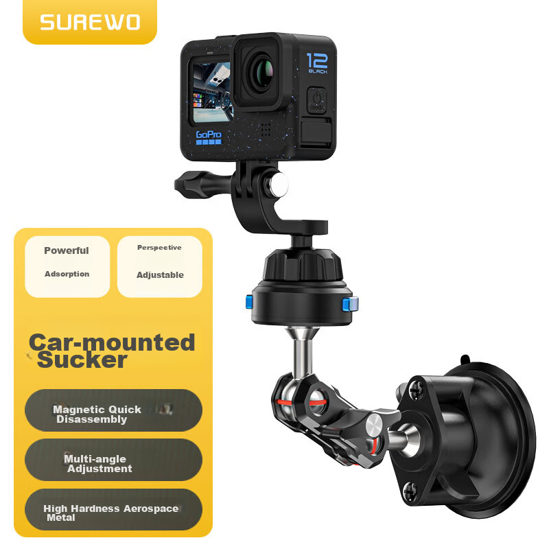 SUREWO Magnetic Quick-Release Suction Cup for DJI, GoPro Action Cameras, Compatible with Action 5 Pro/4/3, Osmo Action, Ace Pro 2, Car Mount, Glass Sunroof Mounting Accessories