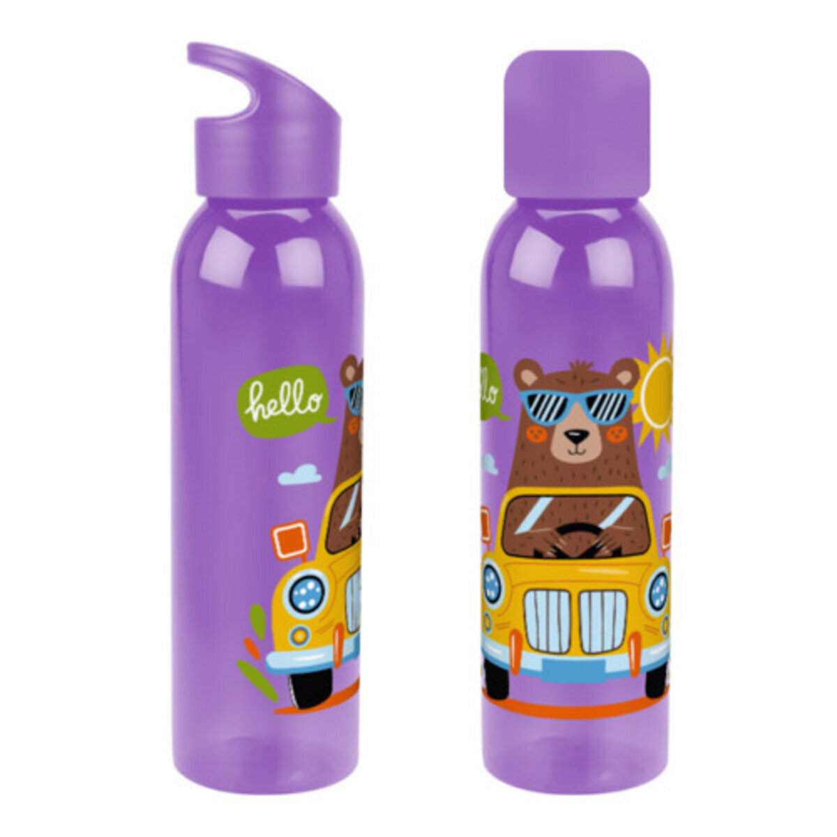 Бутылка для воды «Медведь в очках в машине. Крутой автомобилист» (фиолетовый)