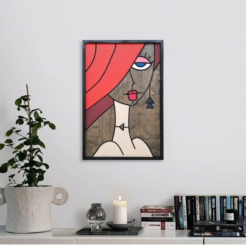 Настенное панно/декор из дерева для дома и офиса Девушка поп-арт