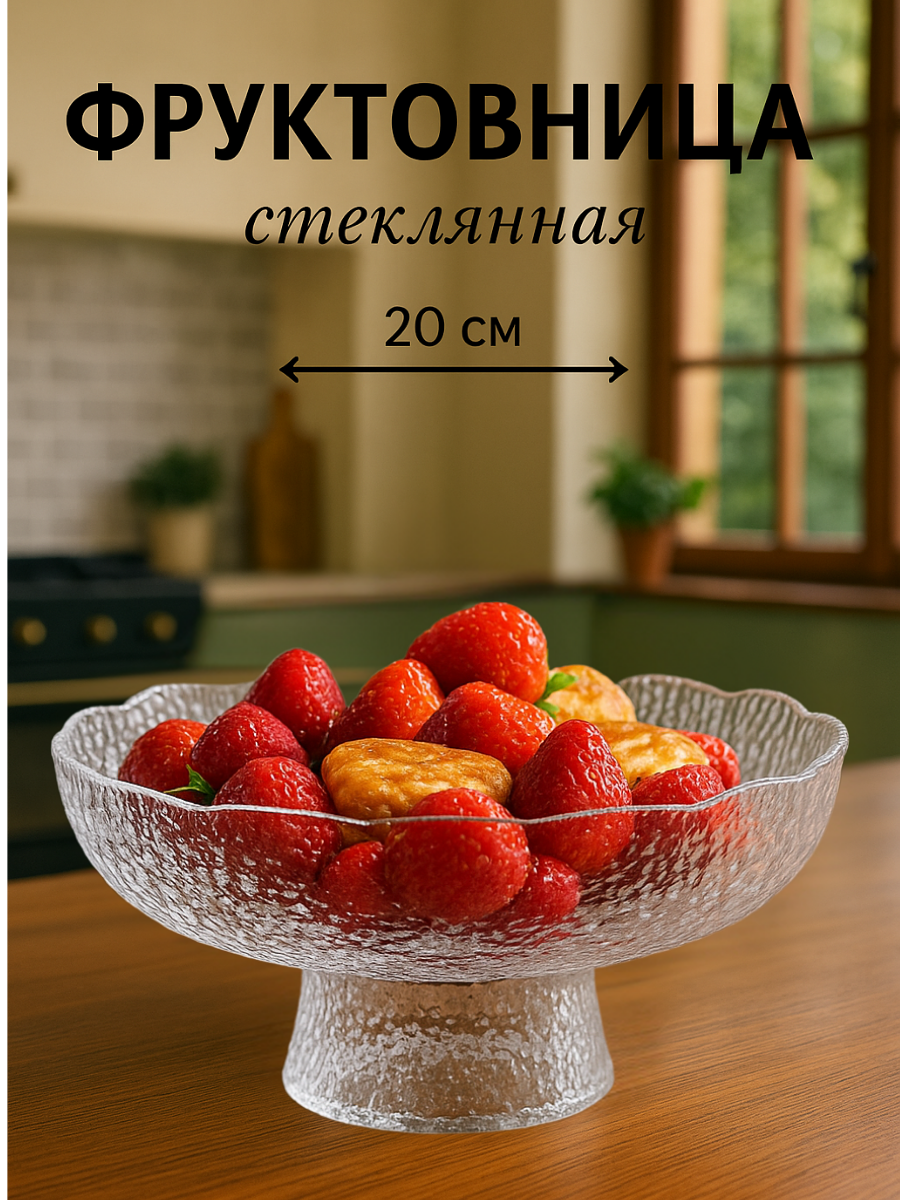 Фруктовница на ножке из боросиликатного стекла с декоративным рисунком «волна», диаметр 20 см, для сервировки стола