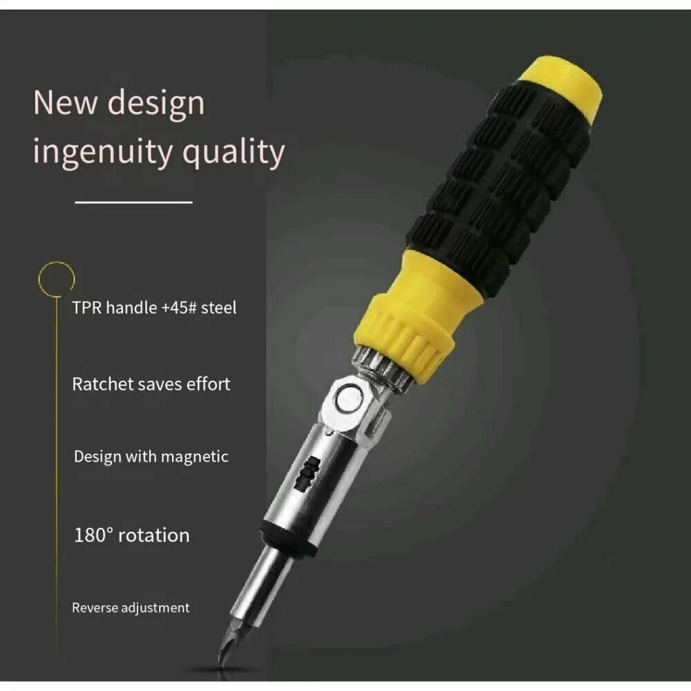 Трещоточная отвертка, изменяемый угол 0-180 градусов влево и вправо, шестигранная отвертка 6,35