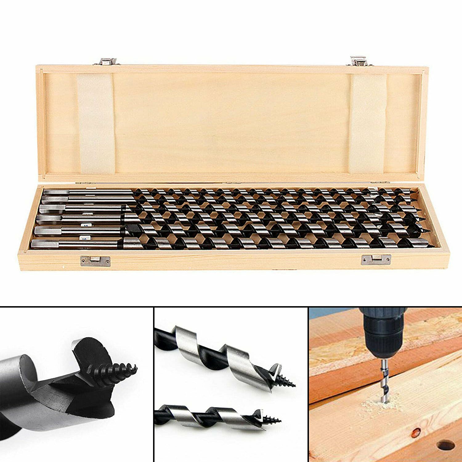 EITGZWAS 2020 5 шт. Набор сверл-шнеков 15/32 дюйма, 9/16 дюйма, 5/8 дюйма, 12/17 дюйма и 25/32 дюйма Длинные сверхгладкие сверла-шнеки с ручным креплением в деревянной коробке