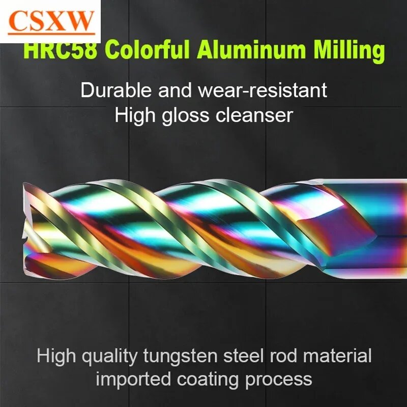 HRC58 Концевая фреза Алюминий 3F Фреза 6 8 12 20 Акрил Дерево Медь Пластик Режущий инструмент Фрезерные инструменты с ЧПУ Концевые фрезы HRC58, 7x24x8x60