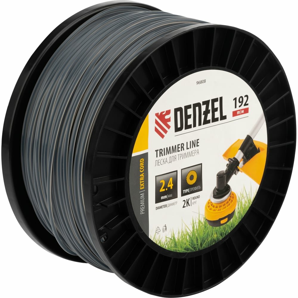 Леска двухкомпонентная EXTRA CORD (2.4 мм, 192 м, круглая, на DIN катушке) для триммера Denzel 96808