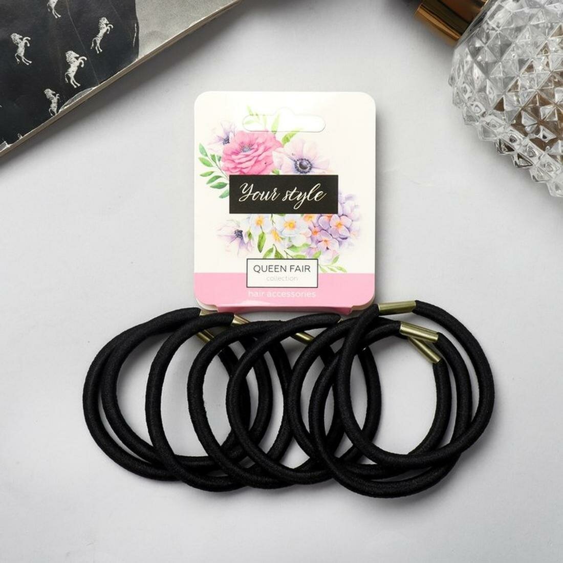 Резинка для волос Queen fair "Классика" (набор 12 шт) 4,5 см, чёрный